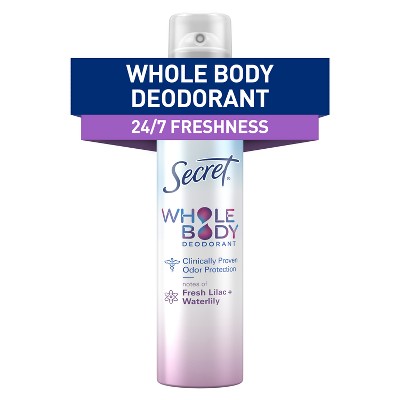 Secret Whole Body Aluminum Free Deodorant Spray - Lilac & Waterlily - 3 ...