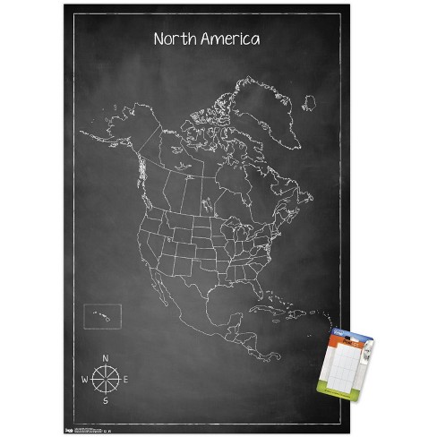 Trends International Chalk Map - North America Unframed Wall Poster ...