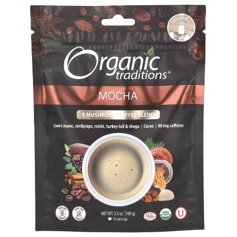 Organic Traditions 5 Mushroom Coffee Blend, Mocha, 3.5 Oz (100 G) : Target