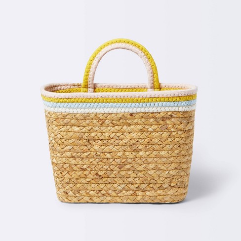 Wall Hanging Natural Woven Basket With Coiled Rope Handle - Pink ...