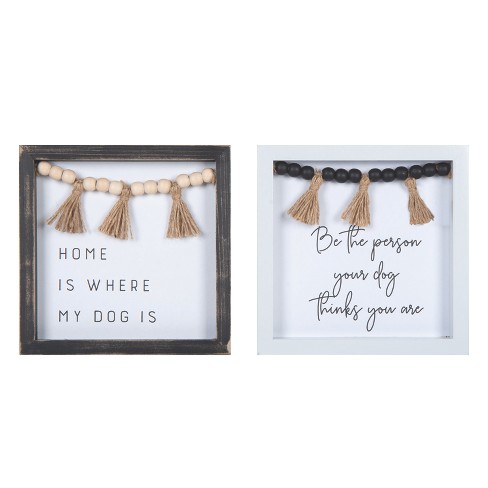 Wood Dog Sign With Tassels Set Of 2 : Target