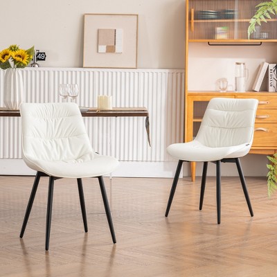 YOUNIKE White Modern Dining Chairs Set of 2 Leather Upholstered Kitchen ...