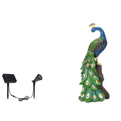 Techko Maid Peacock Proud Solar Outdoor Garden Statue Decor With ...