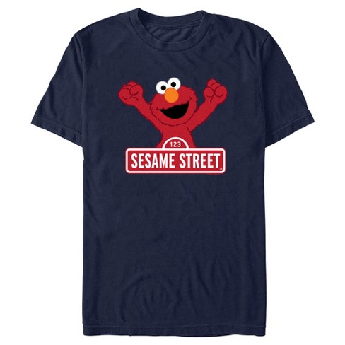 Men's Sesame Street Elmo Red Logo Sign T-shirt - Navy Blue - X Large ...