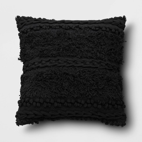 Tufted And Braided Striped Square Throw Pillow Charcoal - Threshold ...