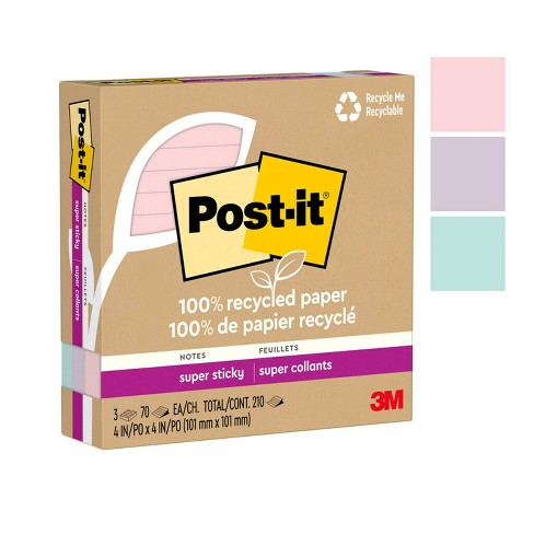 Post-it Recycled Super Sticky Notes 4"x4" Pastels : Target