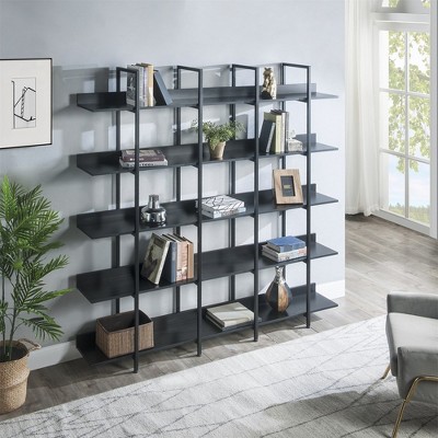 5-tier Bookcase With Metal Frame Vintage Open Bookshelf Industrial ...
