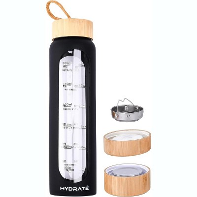 Hydrate Bottles 32oz Glass Water Bottle With Straw And Bamboo Lid ...