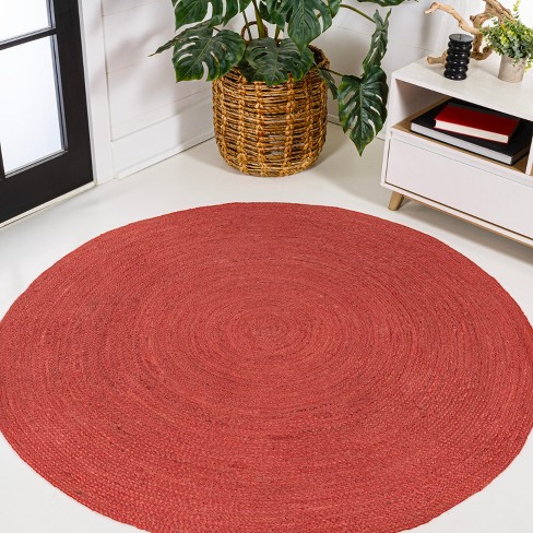 Jonathan Y Zara Braided Coastal Cottage Round Jute Red 5' Round Area ...