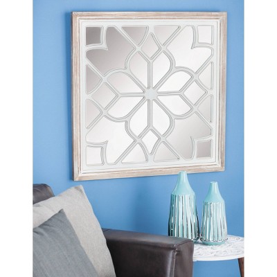 Wood Geometric Carved Wall Mirror White - Olivia & May : Target