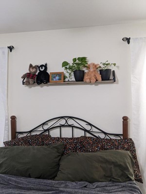 48" Solid Wood Ledge Wall Shelf With Rustic Metal Bracket Walnut ...