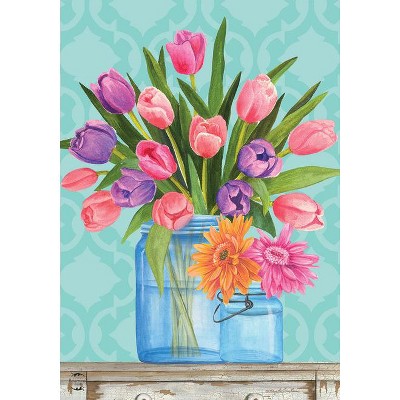 Fresh Cut Flowers Spring Garden Flag Tulips Mason Jars 12.5"x18 ...