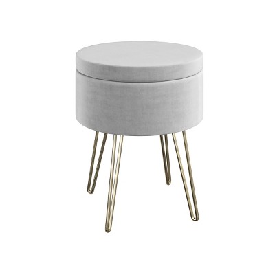16" Round Upholstered Ottoman With Hairpin Metal Legs Plum/gold ...