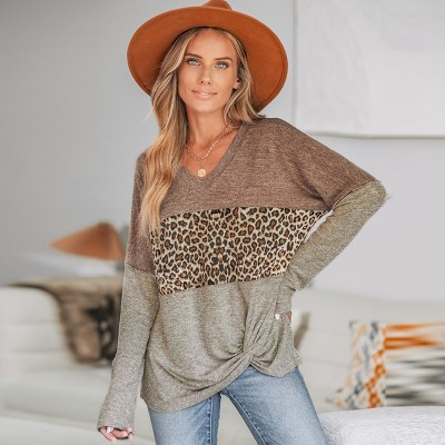 Women's Leopard Print Twisted-hem Tee - Cupshe-s-multicolored : Target