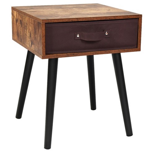 Costway Mid century Accent Bedside Table W Fabric Drawer Rustic Brown Target