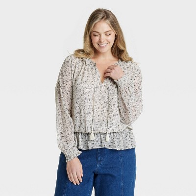 Women's Long Sleeve Blouse - Universal Thread™ Cream Floral 4x : Target