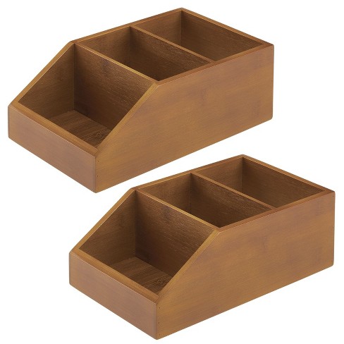 Mdesign Bamboo Wood Kitchen Pantry Food Storage Divided Bin - 2 Pack ...
