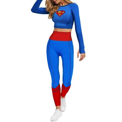 Supergirl Womens Cosplay Active Workout Outfits – Legging And Shirt 2pc ...