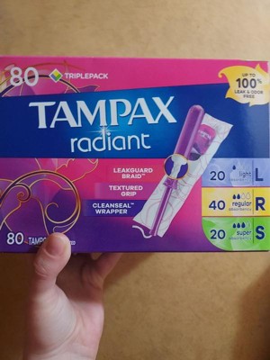 Tampax Pocket Radiant Compact Tampons Regular Absorbency - Unscented ...