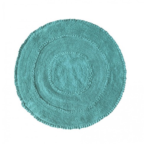 30" Round Radiant Collection Blue Cotton Ruffle Pattern Tufted Bath Rug ...