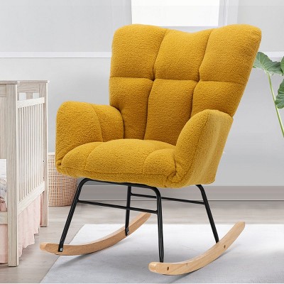 Epping Nursery Rocking Chair, Yellow Velvet Upholstered Glider Rocker ...