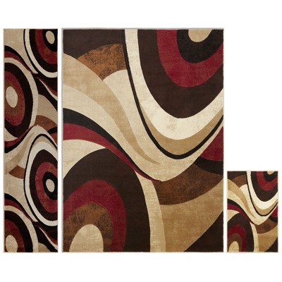 Home Dynamix Slade Contemporary Abstract Area Rug, Brown/red, 3 Piece ...