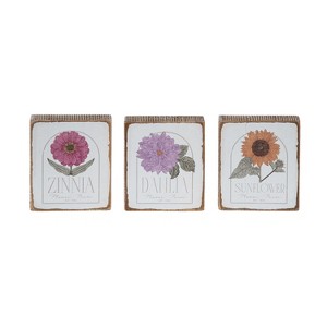 Transpac Wood Flower Seed Packet Blocks Set of 3 Multicolored for ...