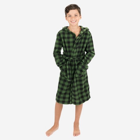 Leveret Kids Fleece Hooded Robe Plaid Black And Green 12 Year : Target
