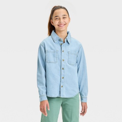 Girls' Denim Shacket - Art Class™ Light Blue Xs : Target