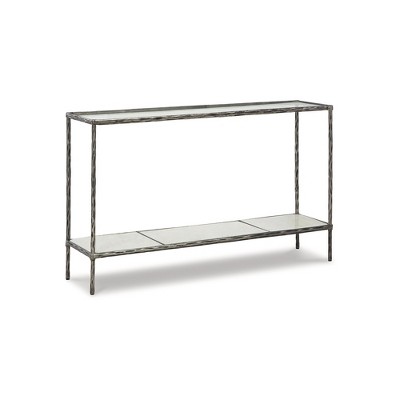 Johnelle Sofa Table Gray: Distressed Elm Veneer, Square Baluster Legs ...