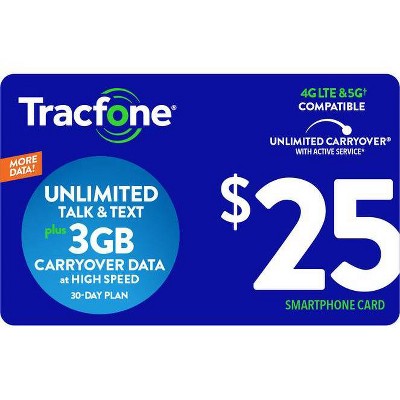 Tracfone Unlimited Talk/text + 3gb Carryover Data 30-day Plan ...