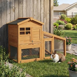 Large 2-Tier Wooden Rabbit Hutch with Run, Small Animal Cage with ...