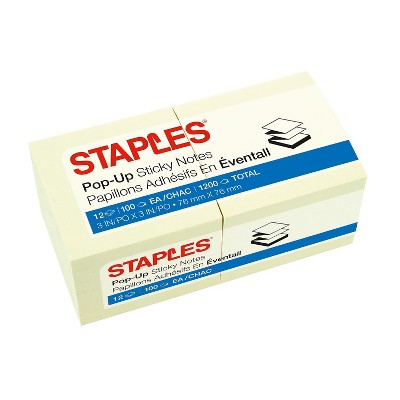 Staples Stickies Pop-up Standard Notes 3" X 3" Yellow 100 Sh./pad 12 ...