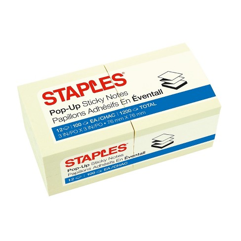 Staples Stickies Pop-up Standard Notes 3" X 3" Yellow 100 Sh./pad 12 ...