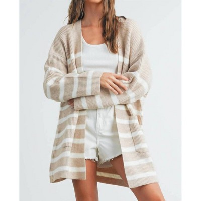 Women's Knitted Stripe Maxi Cardigan - Buttermelon L : Target