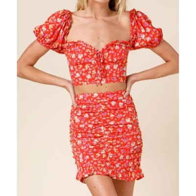 Women's Fiery Red Floral Crop Top - Skylar + Madison : Target