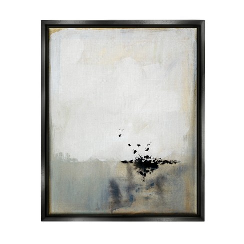 Stupell Industries Neutral Beige Abstract Painting Black Ink Splatter ...