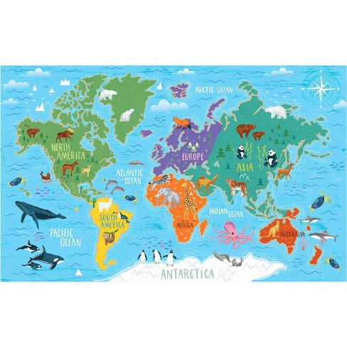 World Map Wall Mural Blue/green - Roommates : Target