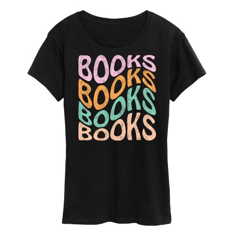 Women's Instant Message Books Retro Wavy Stacked Short Sleeve Graphic T ...