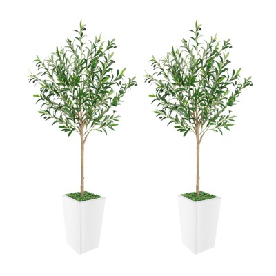2 Pack Artificial Olive Tree 6ft, Faux Olive Tree With Tall White ...