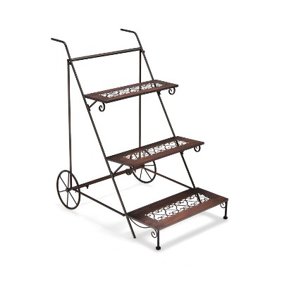 SKONYON 3-Tier Metal Plant Stand with Wheels and Handle - Perfect for ...