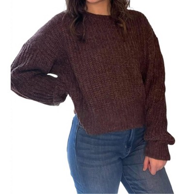 Women's Solid Ribbed Knit Drop Shoulder Sweater - Miss Love L : Target