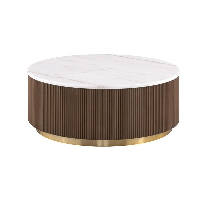 Furniture of America Keith Modern Round Marble Top Coffee Table with ...