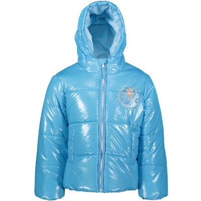 Disney Frozen Elsa Princess Anna Little Girls Zip Up Puffer Jacket Blue 4 : Target