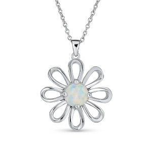 Bling Jewelry White Rainbow Opal Daisy Flower Pendant Necklace Sterling ...