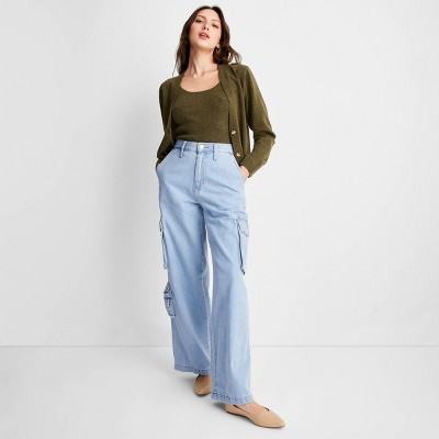 Women's High-Rise Wide Leg Denim Cargo Pants - Universal Thread | eBay