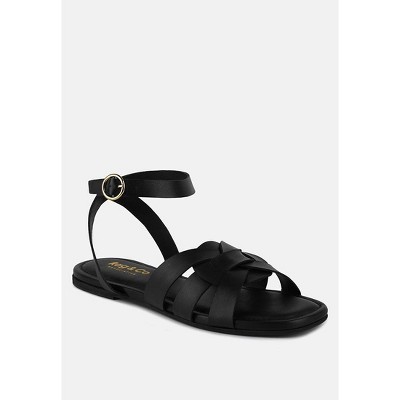 Ashton Black Flat Ankle Strap Sandals : Target