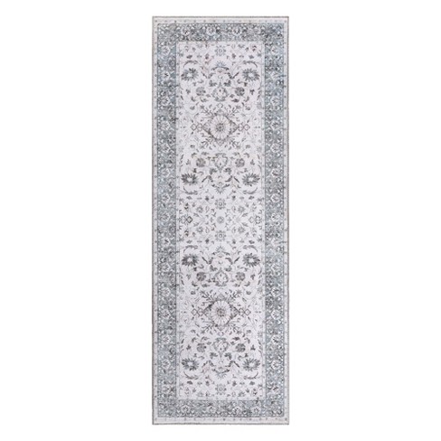 Modern Farmhouse Floral Scroll Border Indoor Area Rug Or Runner By Blue ...