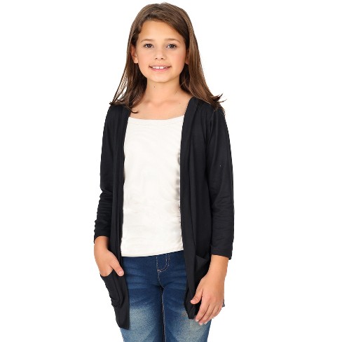 Girls Open Front Long Sleeve Pocket Cardigan-black-m : Target