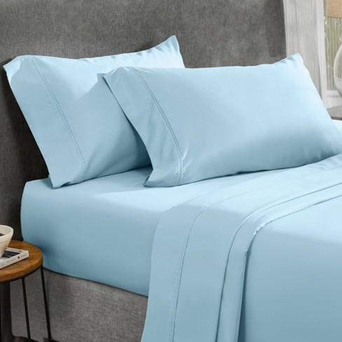 Blue Queen Sheet Set - 100% Pure Cotton Sateen Weave, 400 Thread Count ...
